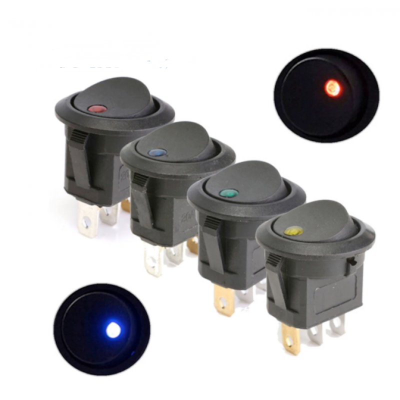 HS3509 KCD2 12V 20A Round Rocker Switch Toggle ON-OFF 2 Position 3 Pins ...